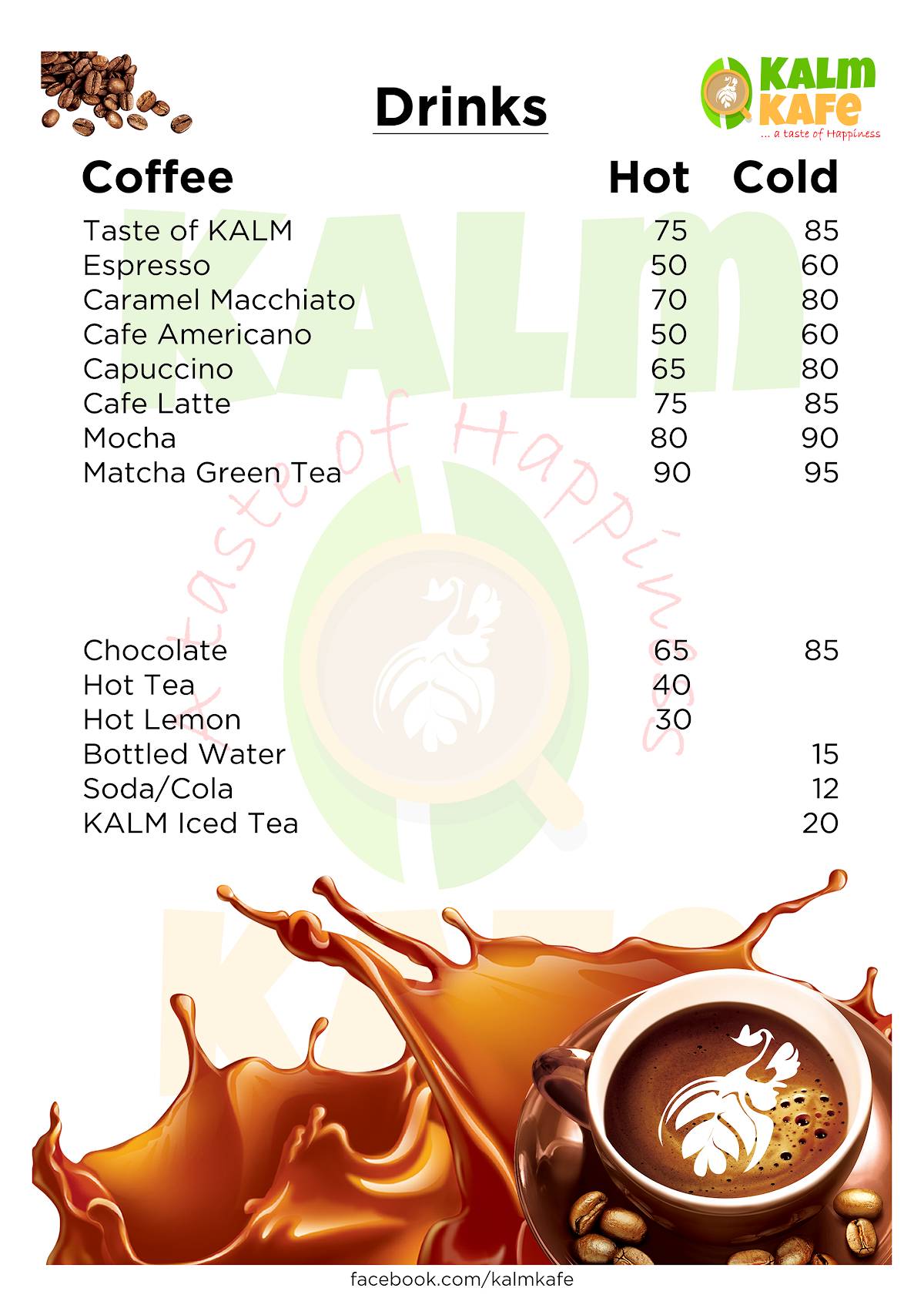 Menu at KALM Kafe, Danao City, Pio del Pilar St