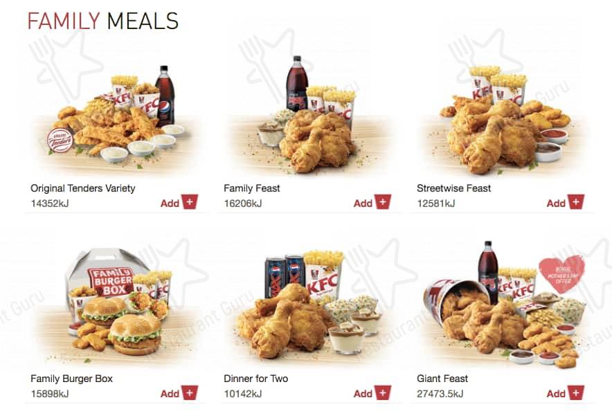 Menu at KFC fast food, Perth, 21/419 Wellington St