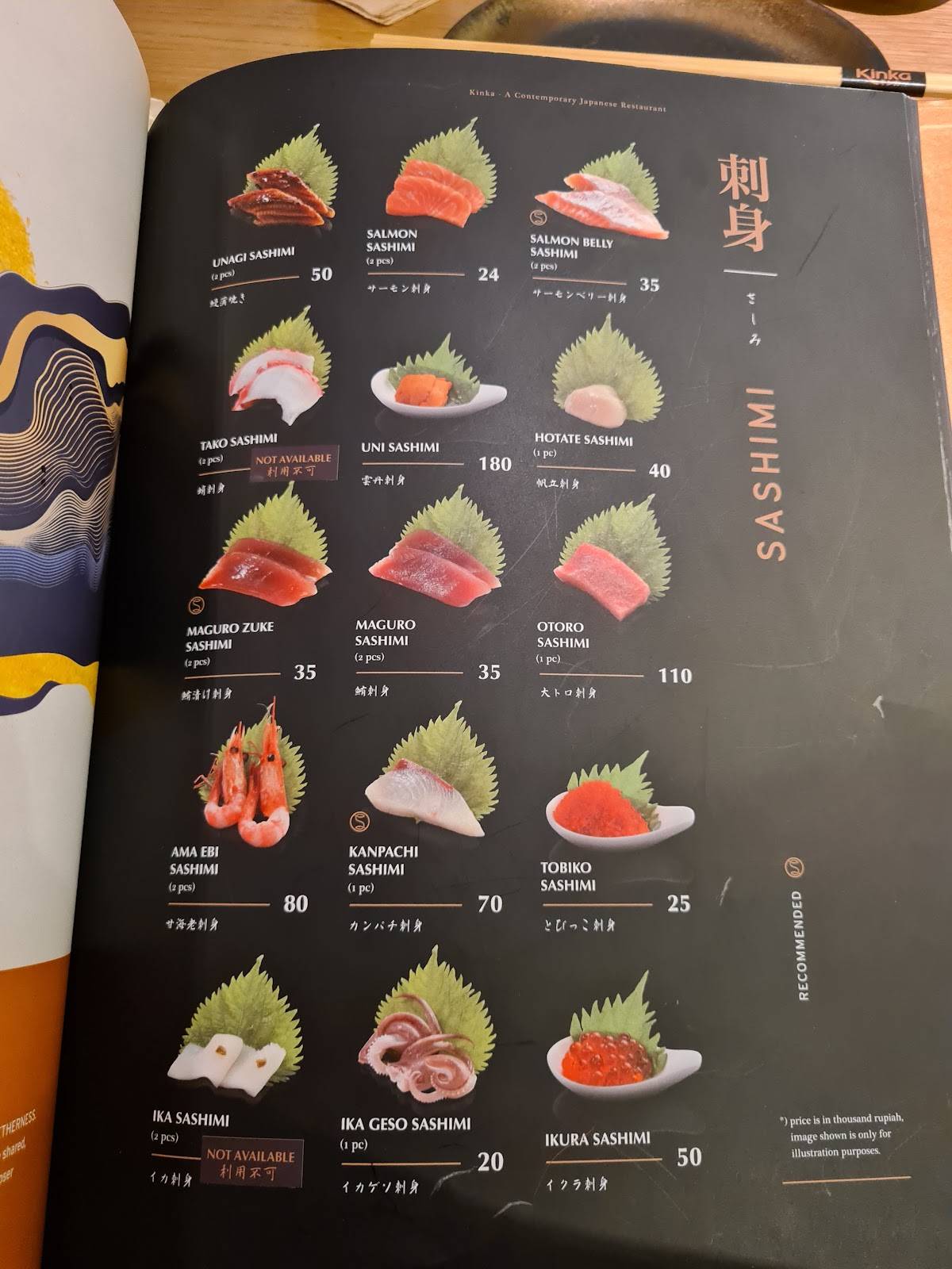 Carta de KINKA Sushi Bar Izakaya, Plaza Senayan, Yakarta