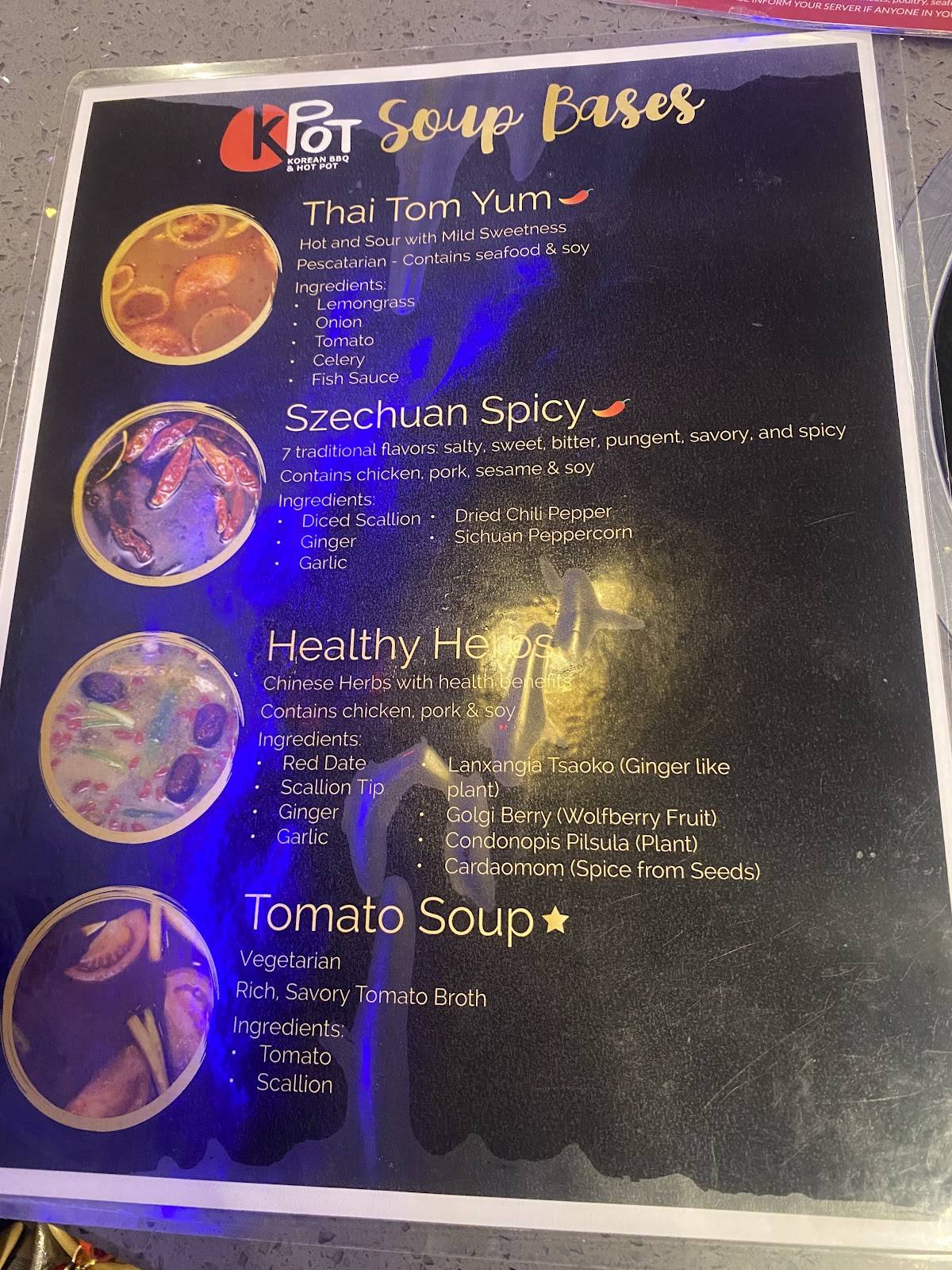Menu at KPOT Korean BBQ & Hot Pot, Hamden