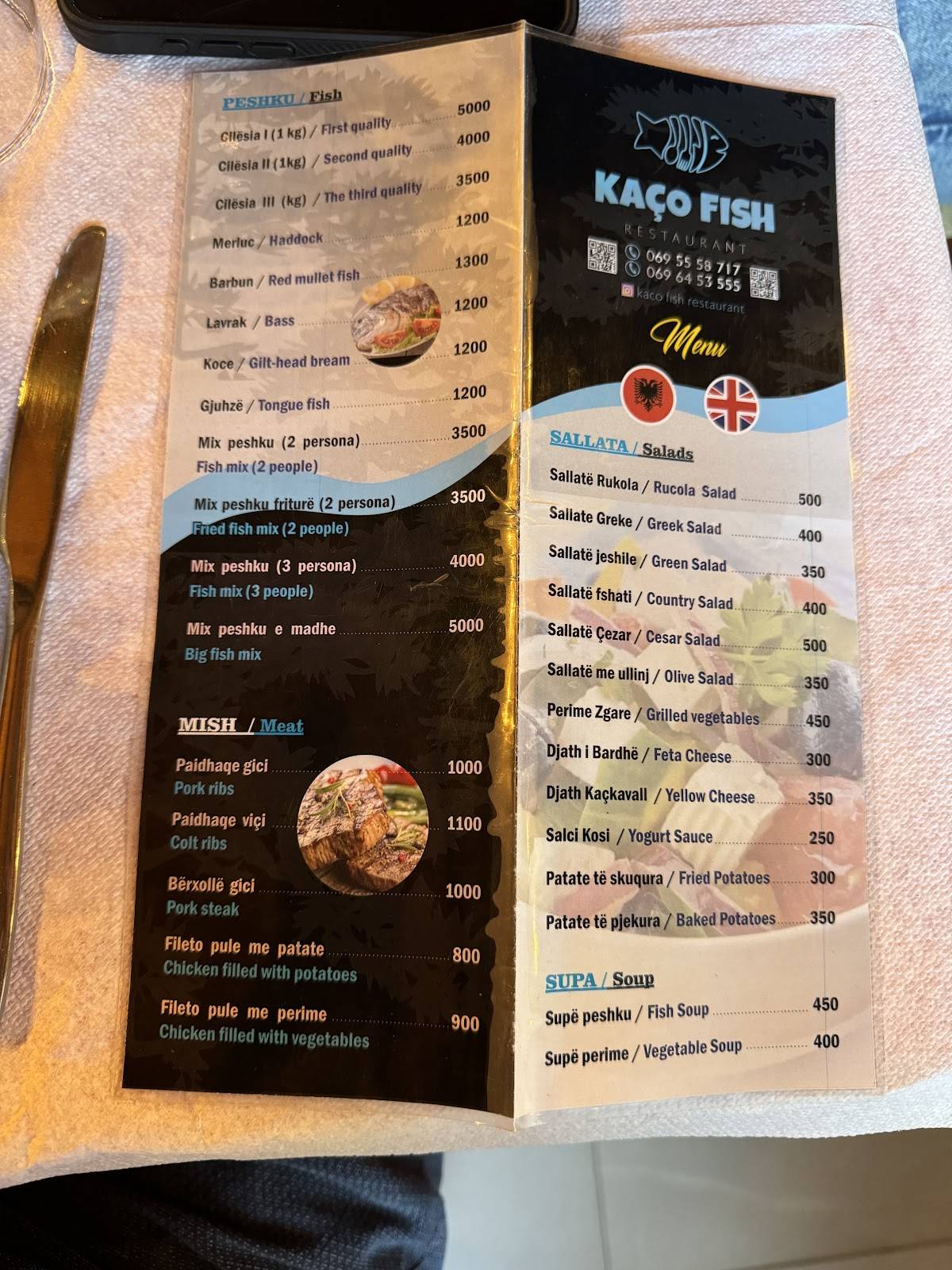 Menu au Kaço Fish Restaurant, Vlora