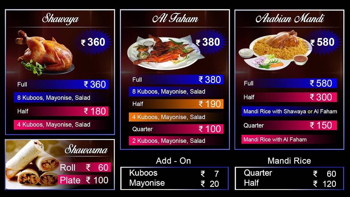 Menu at Intaj Fried Chicken. Family Restaurant, Kadakkal