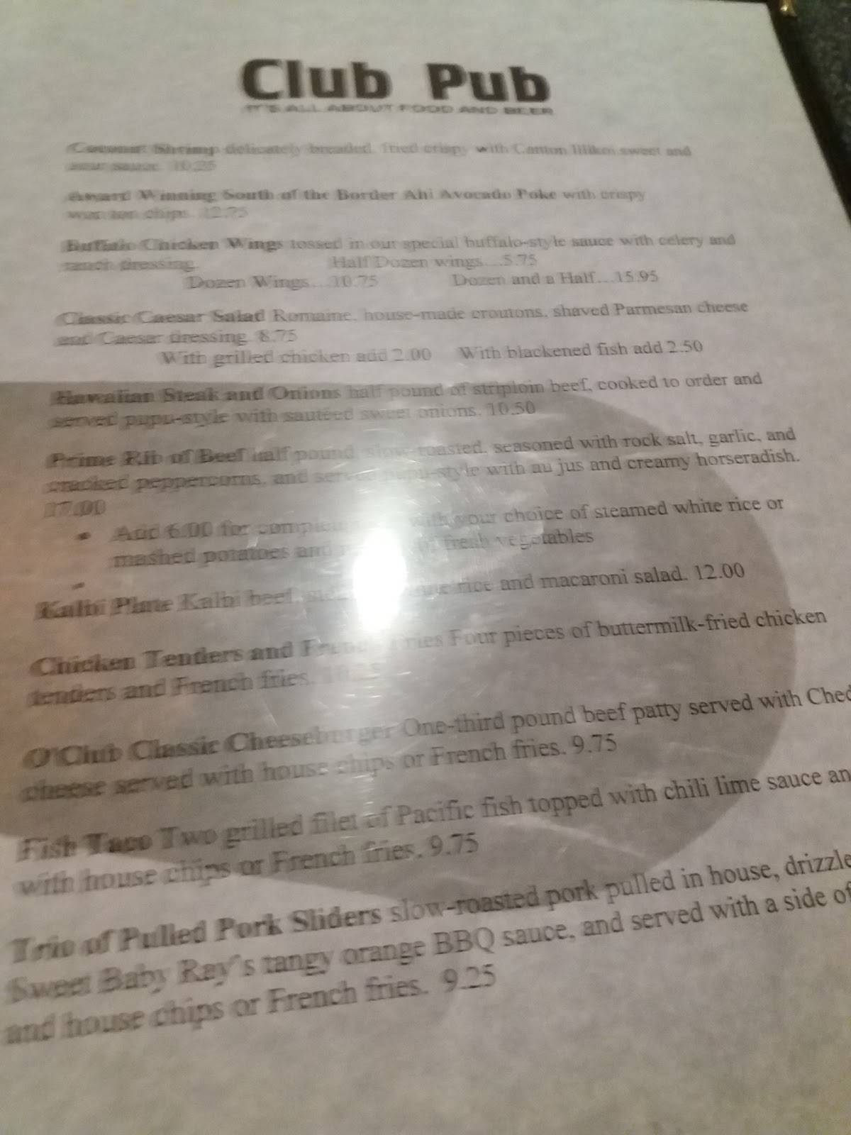 Menu at The Officers' Club, Kaneohe, 502