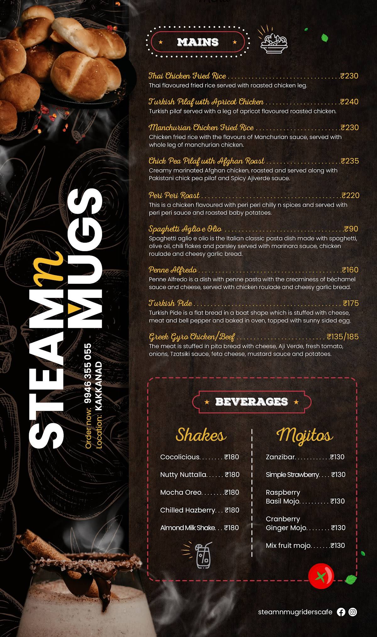 Menu at Steam N Mugs The Global Gastronomy, Kakkanad