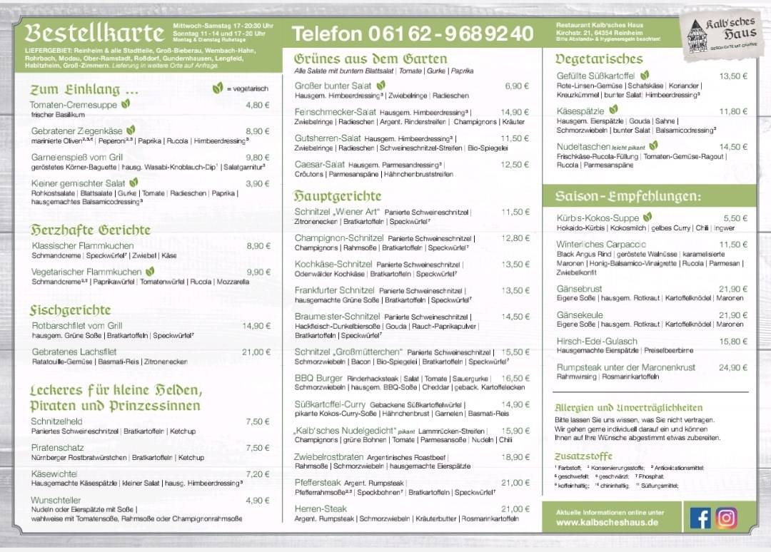 Menu au Kalb'sches Haus Restaurant, Reinheim