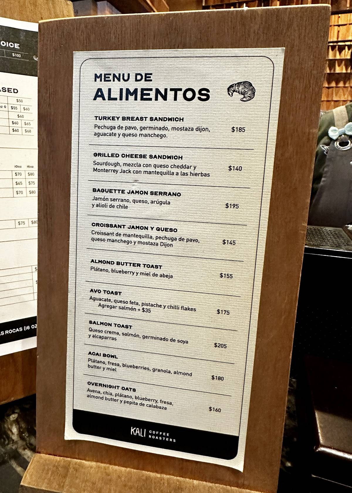 Carta del café Kali Coffee Roasters, San Pedro Garza García, Eje ...