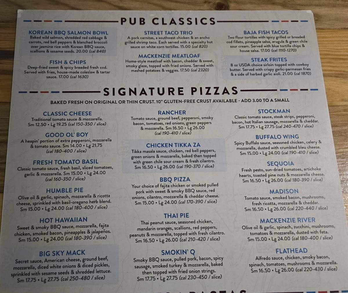 Menu at MacKenzie River Pizza, Grill & Pub, Kalispell