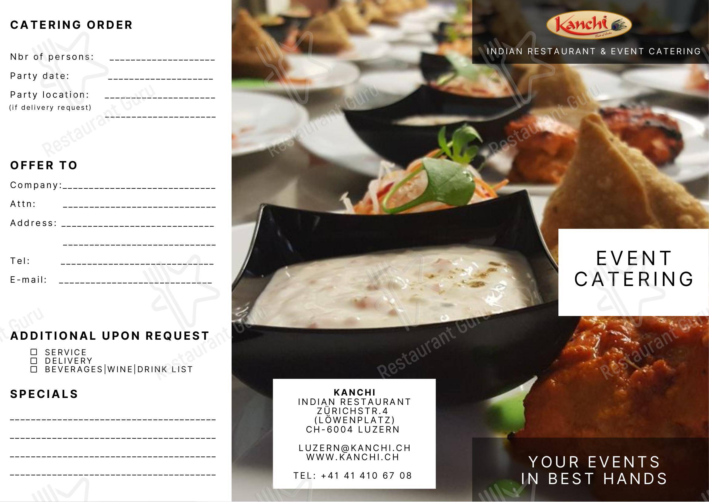 Speisekarte von Kanchi Indian Restaurant, Luzern