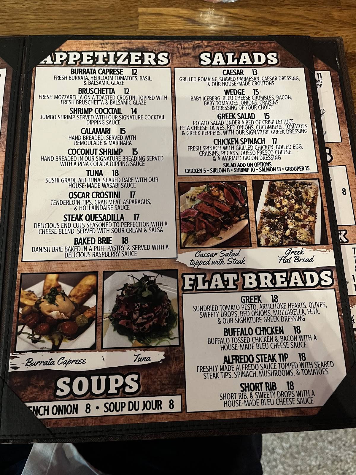 Menu at Kane's Cattle Co. steakhouse, Crystal River