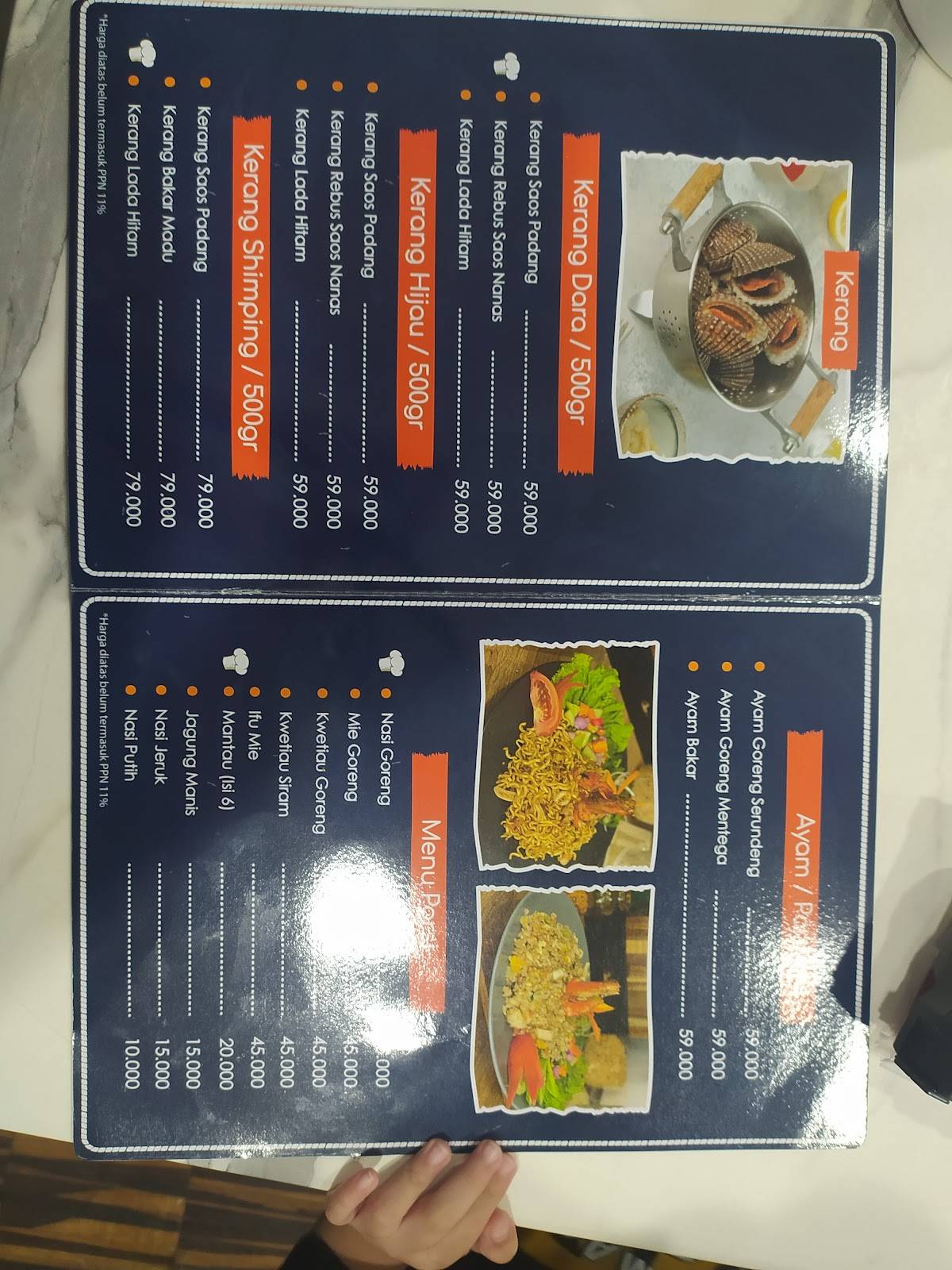 Menu at Kang seafood 357 restaurant, South Jakarta