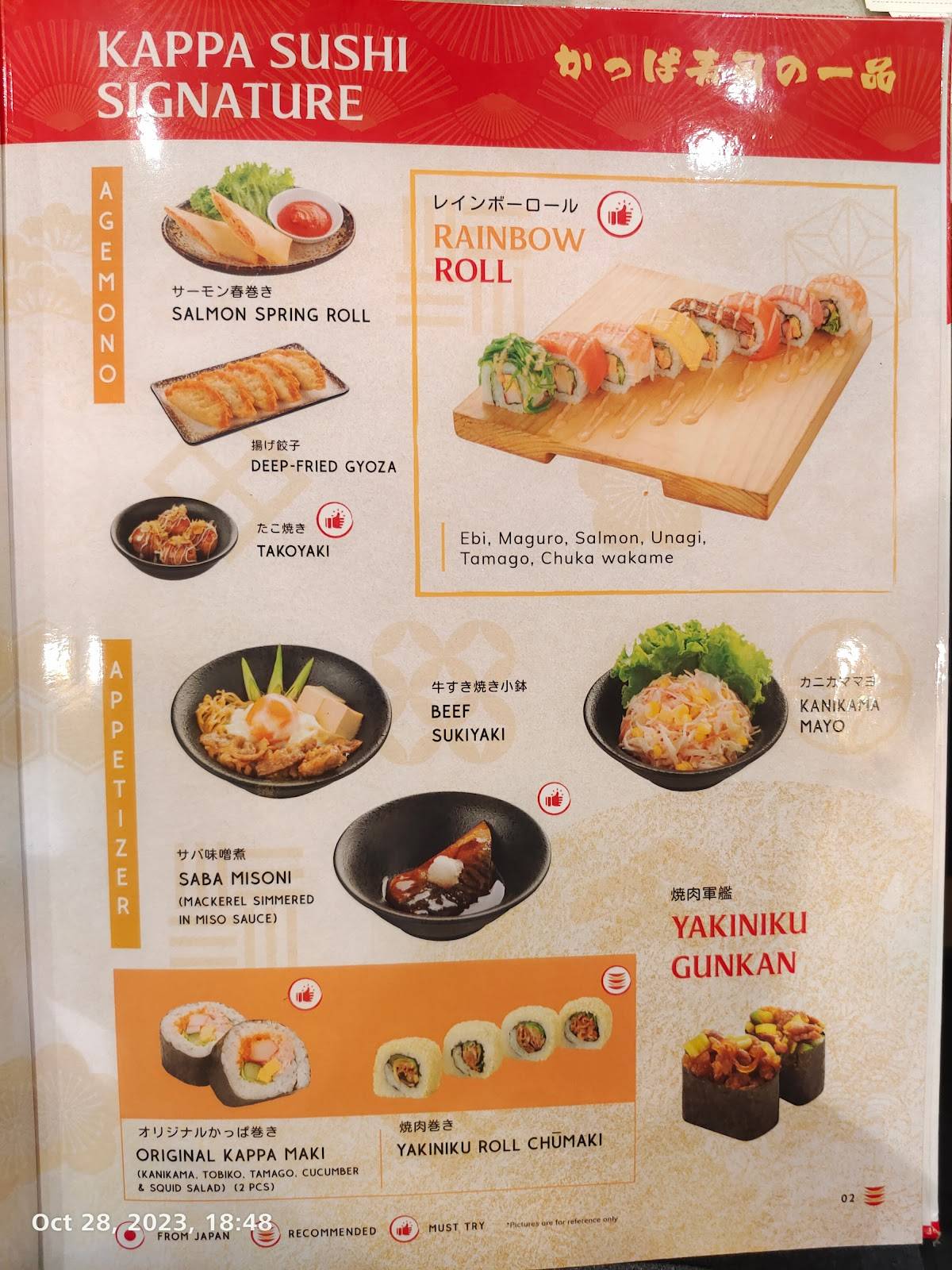 Menu at Kappa Sushi Central Park restaurant, West Jakarta
