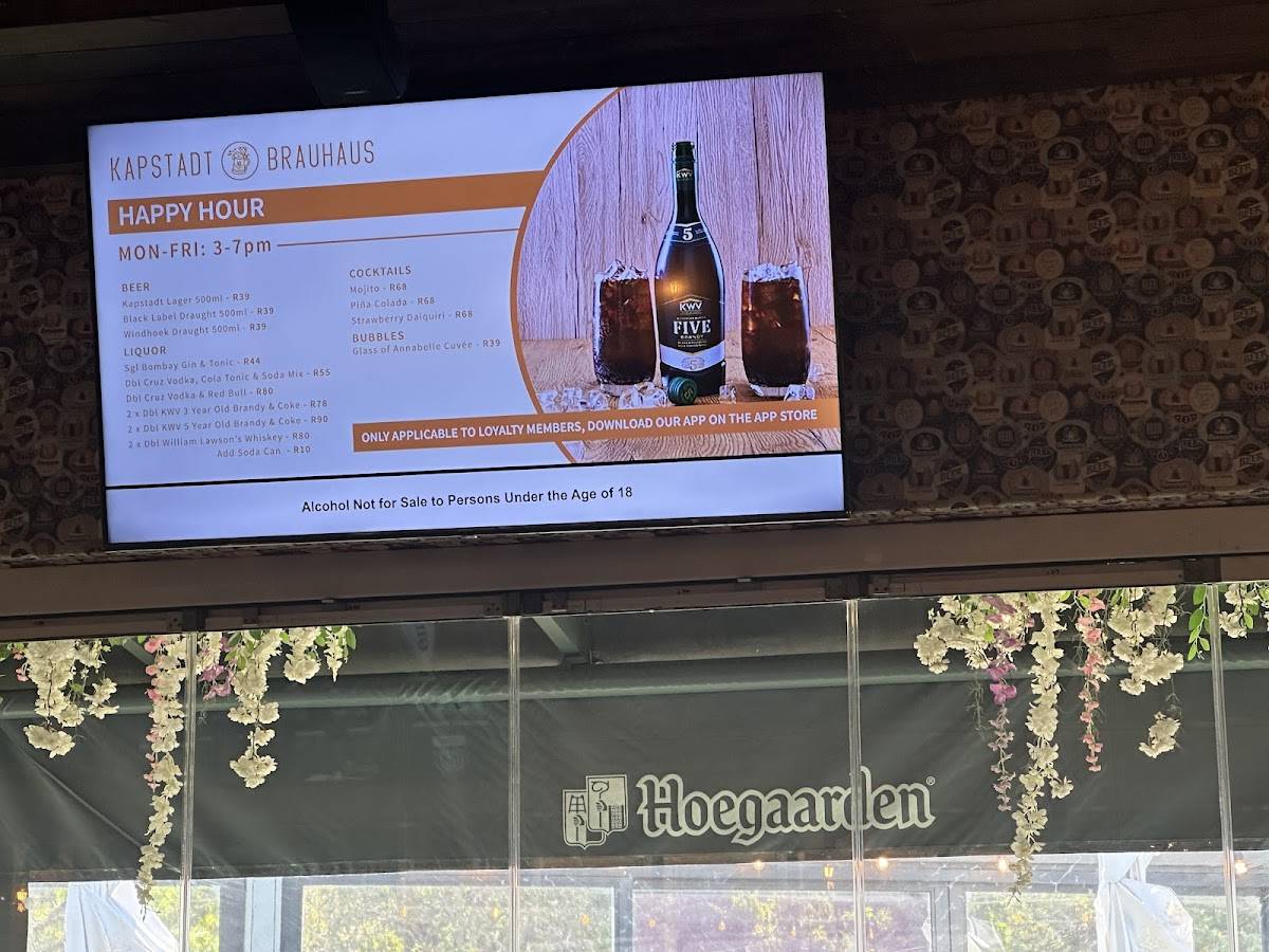 Speisekarte von Kapstadt Brauhaus Steenberg restaurant, Kapstadt