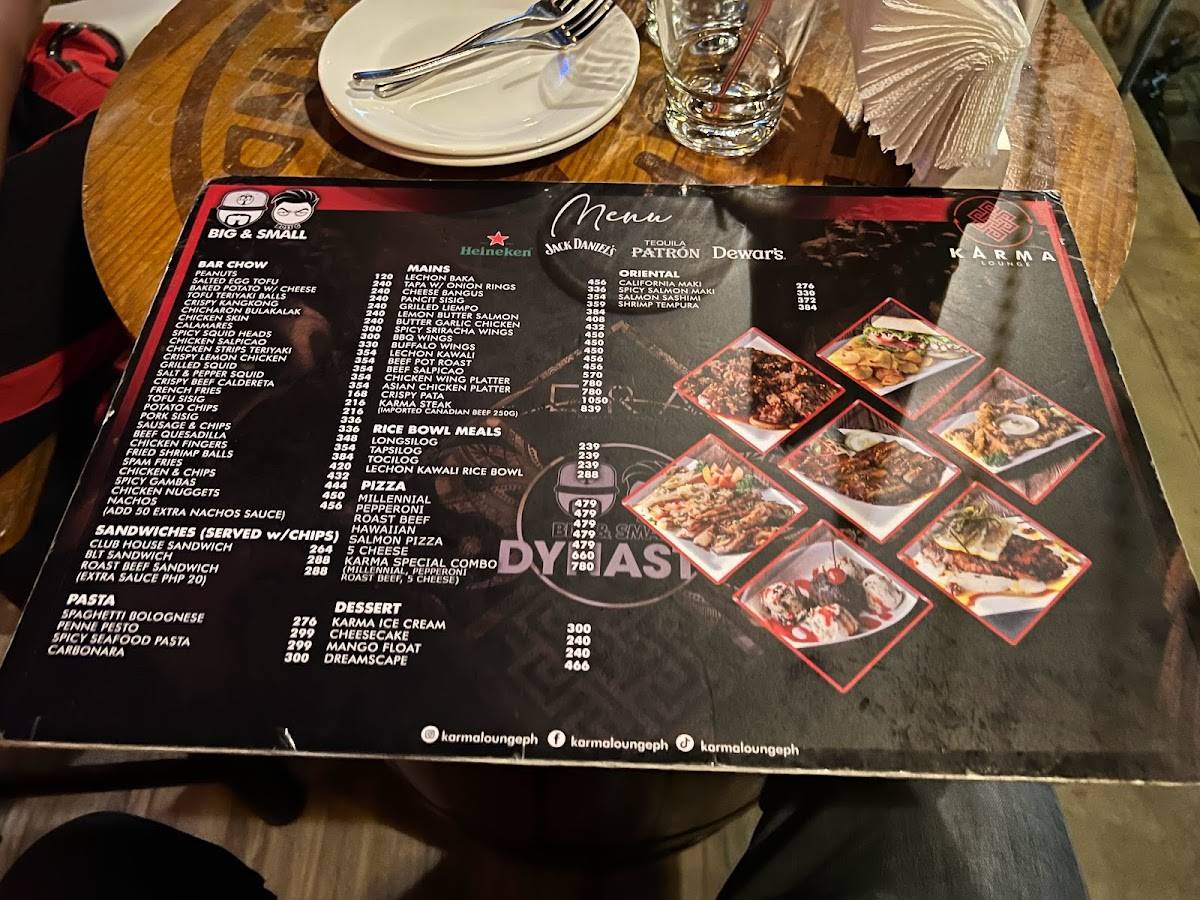Menu at Karma Lounge club, Quezon City
