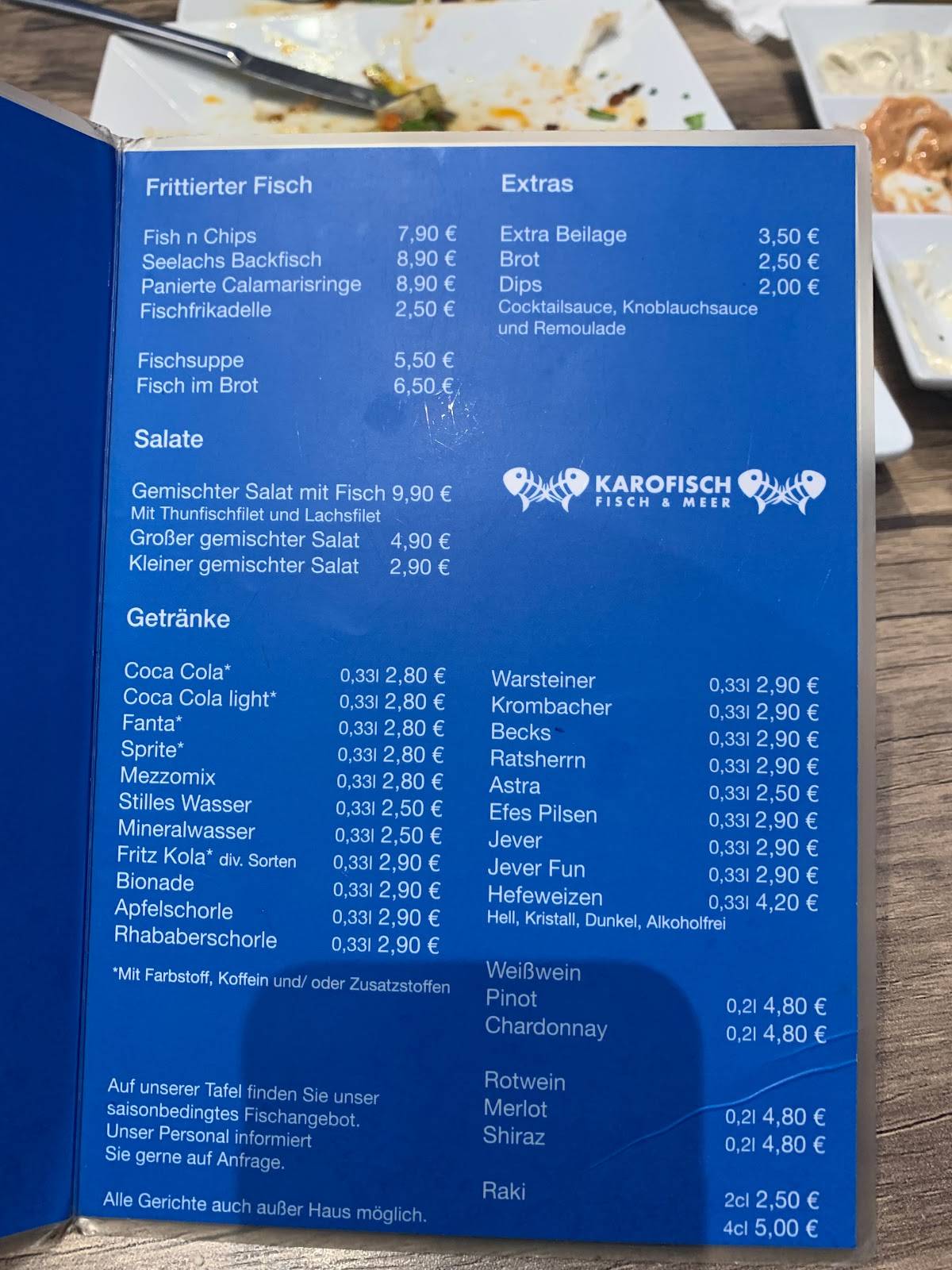 Speisekarte von Karo Fisch restaurant, Hamburg