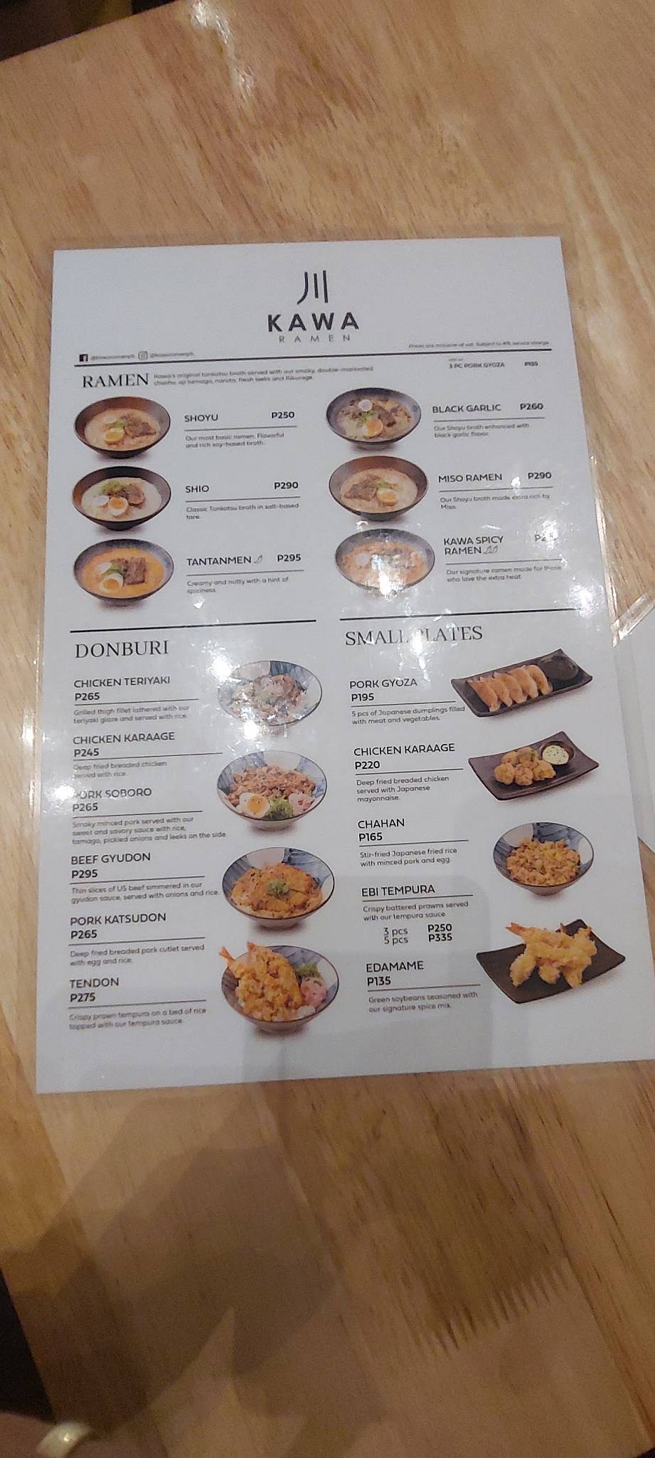 Menu at Kawa Ramen - Alabang restaurant, Muntinlupa