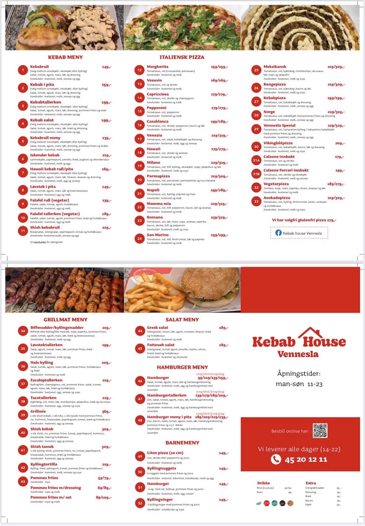 Menu at Kebab House Vennesla restaurant, Vennesla