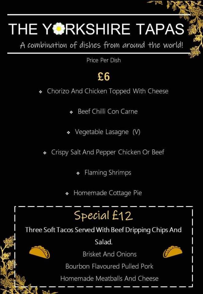 Menu at The Yorkshire Tapas restaurant, Keighley