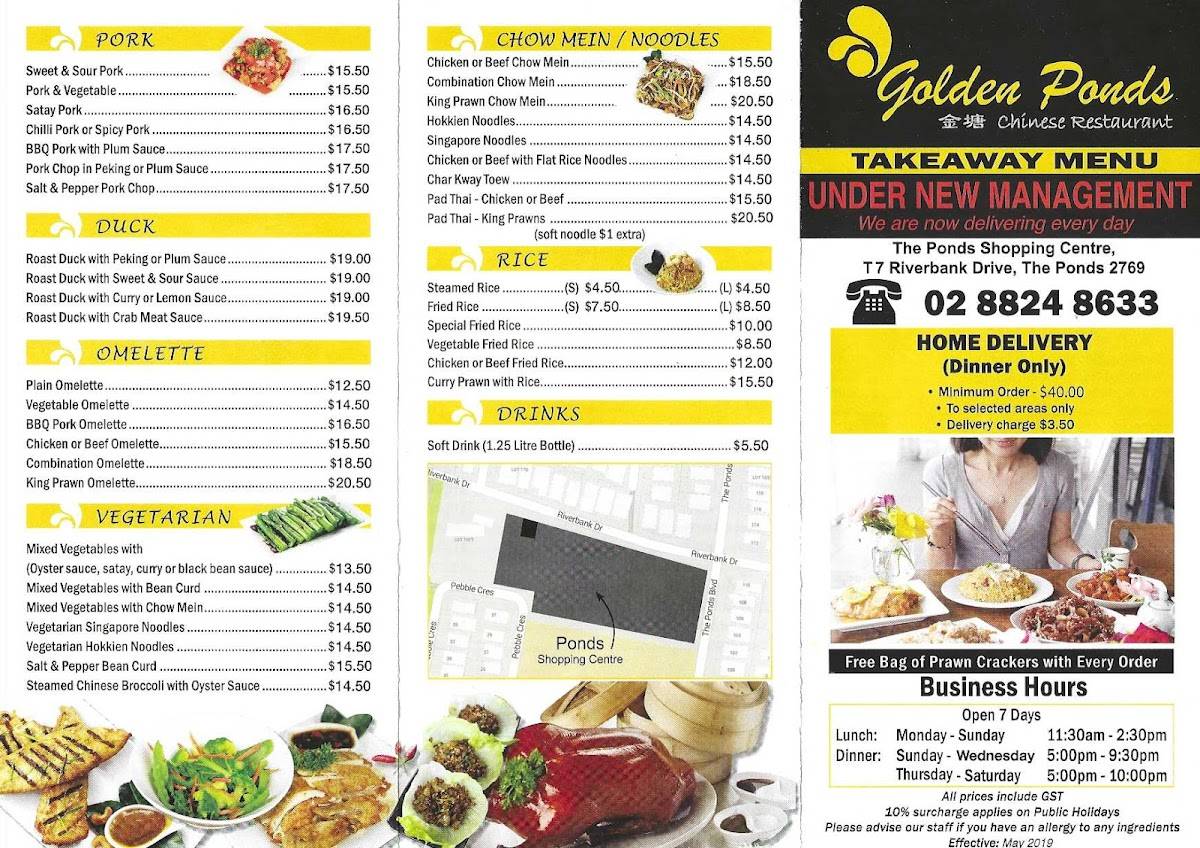 Menu at Golden Ponds Chinese Restaurant, The Ponds
