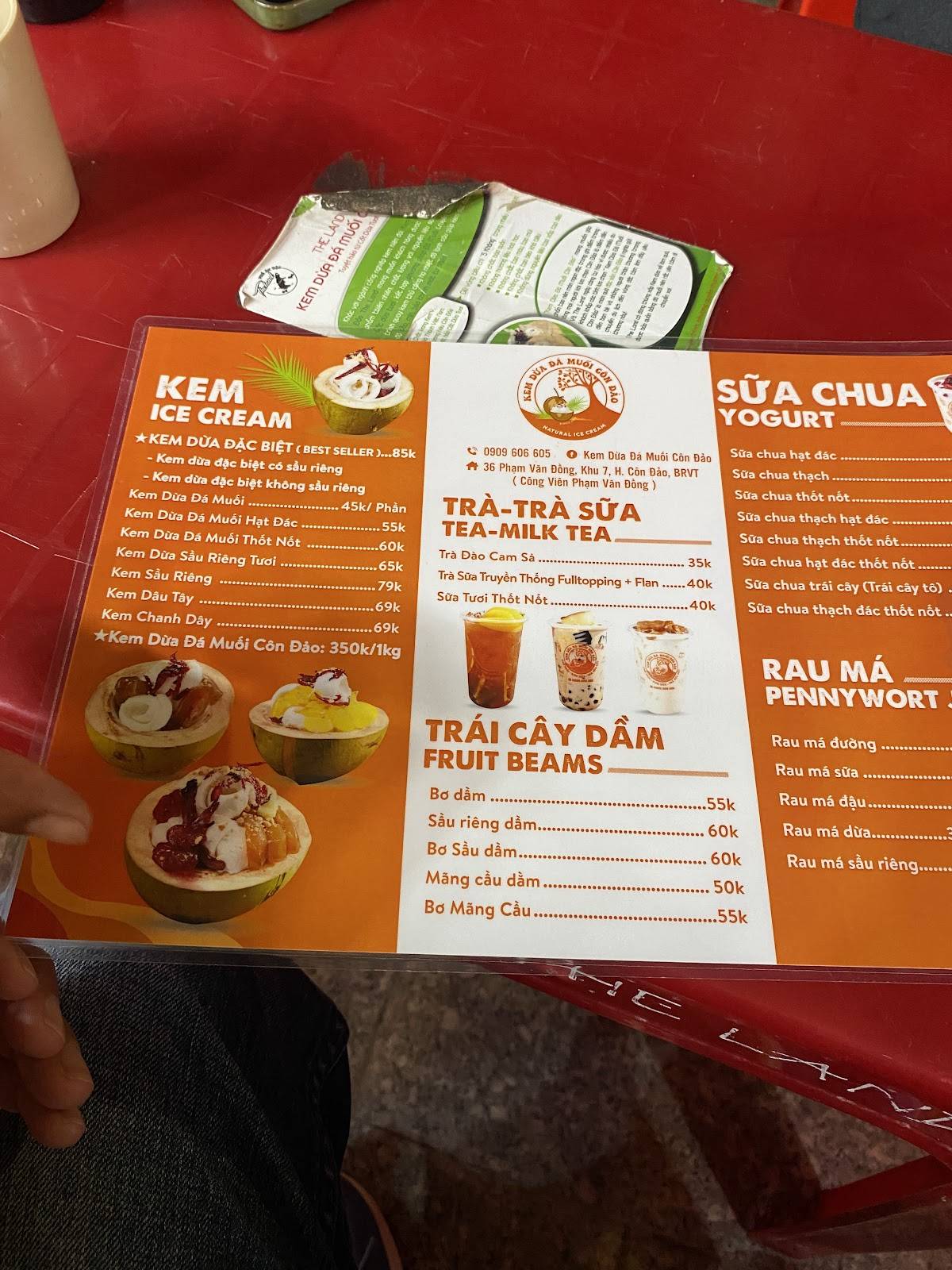 Menu at Kem Dừa Đá Muối Côn Đảo 1, Vietnam