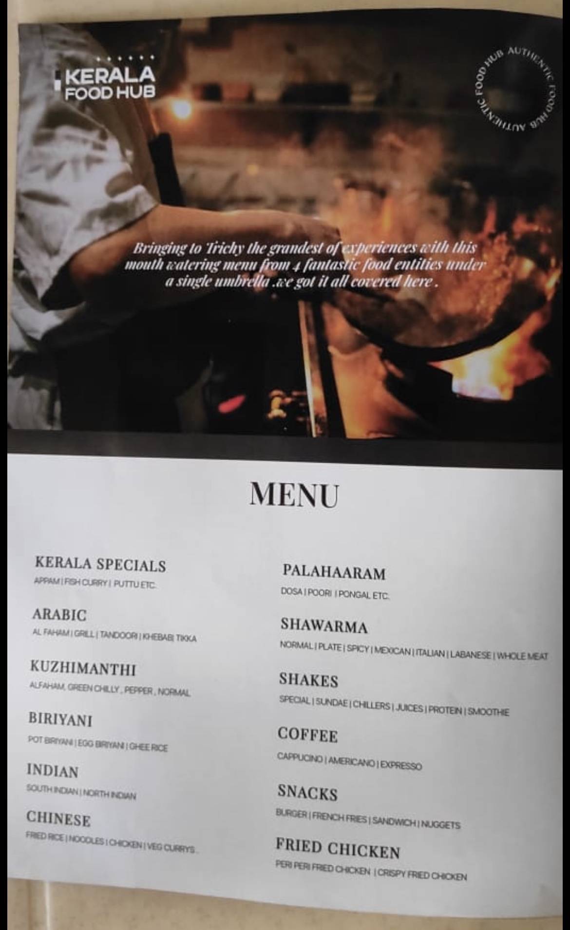 Menu at Kerala food hub, Thiruverumbur
