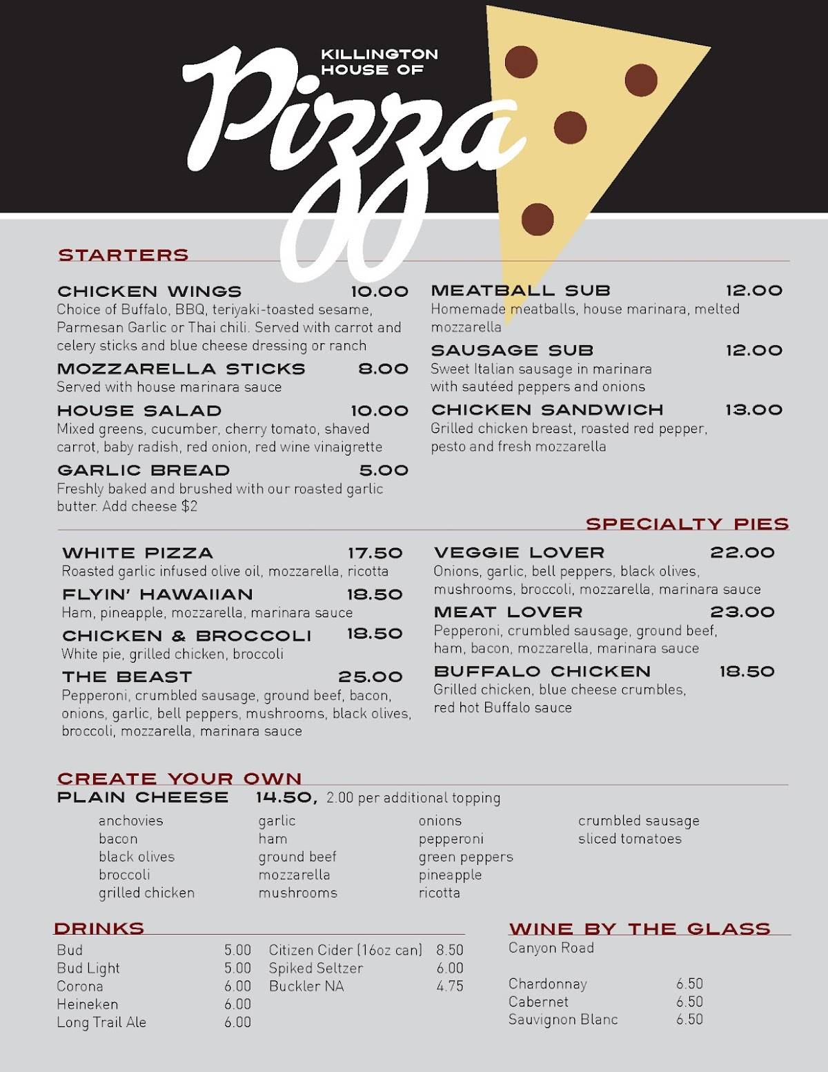 Menu at The Clubhouse Grill, Killington