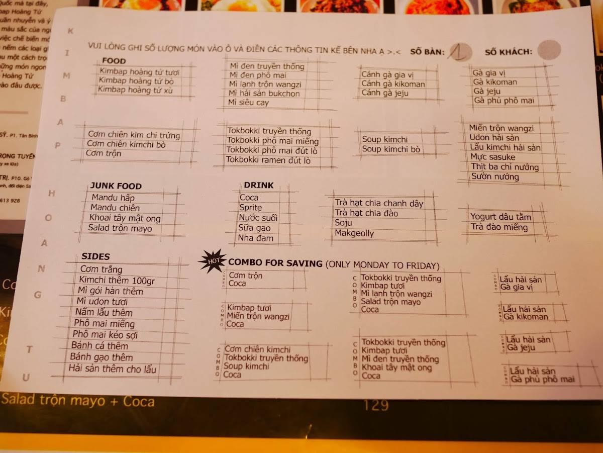 Menu at Kimbap Hoàng Tử - Lê Văn Sỹ restaurant, Ho Chi Minh City, 337/2 ...