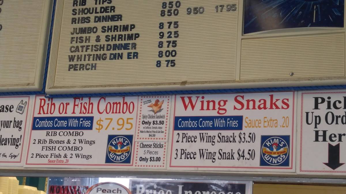 Menu at Kim's Wings restaurant, Euclid, Lakeshore Blvd