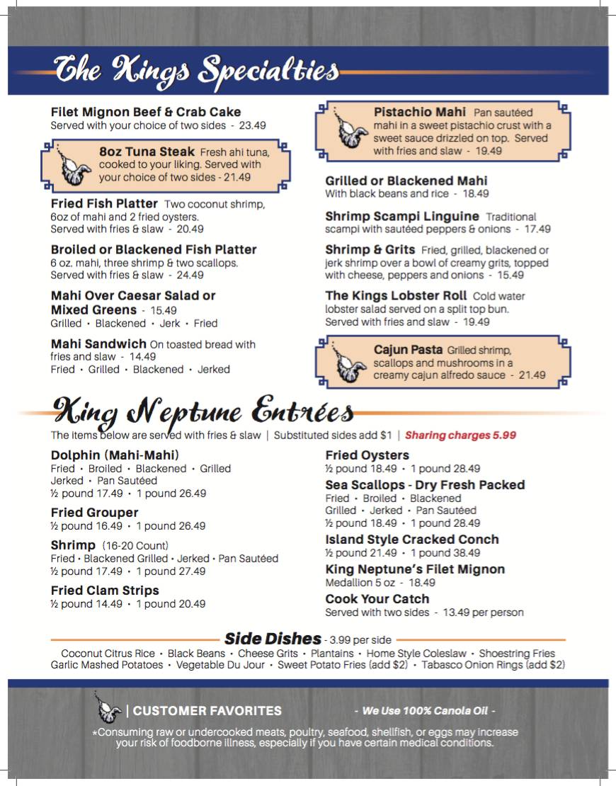 Menu at King Neptune Restaurant, Stuart