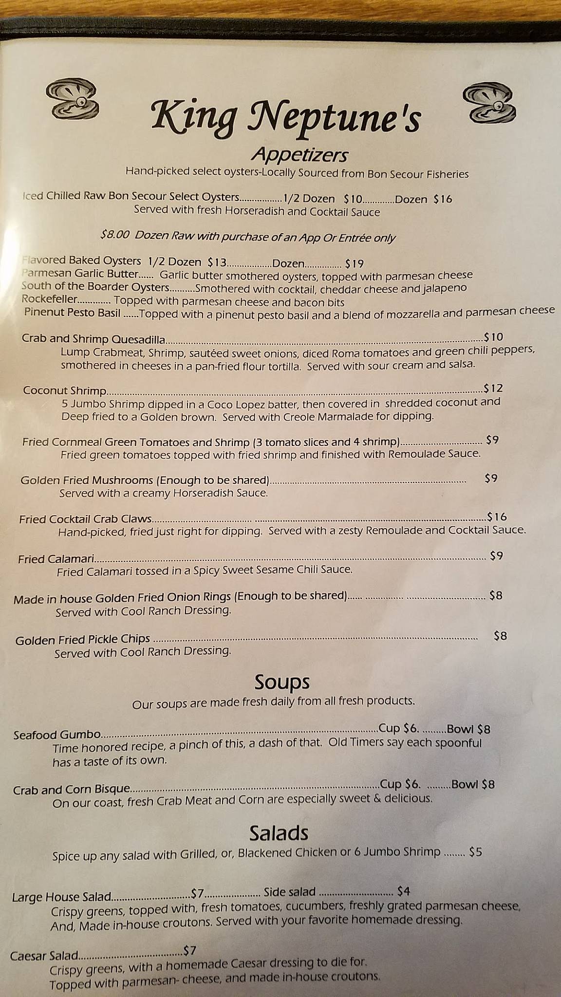 Menu at King Neptune's Seafood Restaurant, Gulf Shores