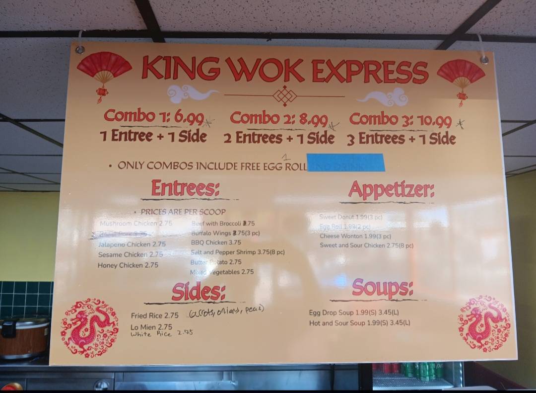 Menu at King Wok restaurant, Oklahoma City