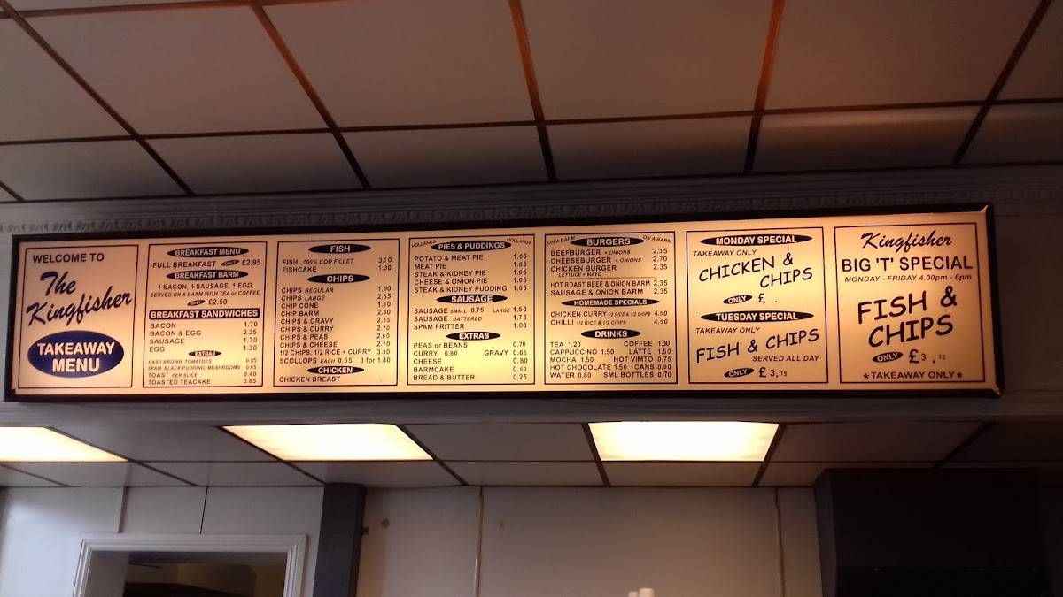 Menu at Kingfisher Fish Bar, Salford, 75 Market Way