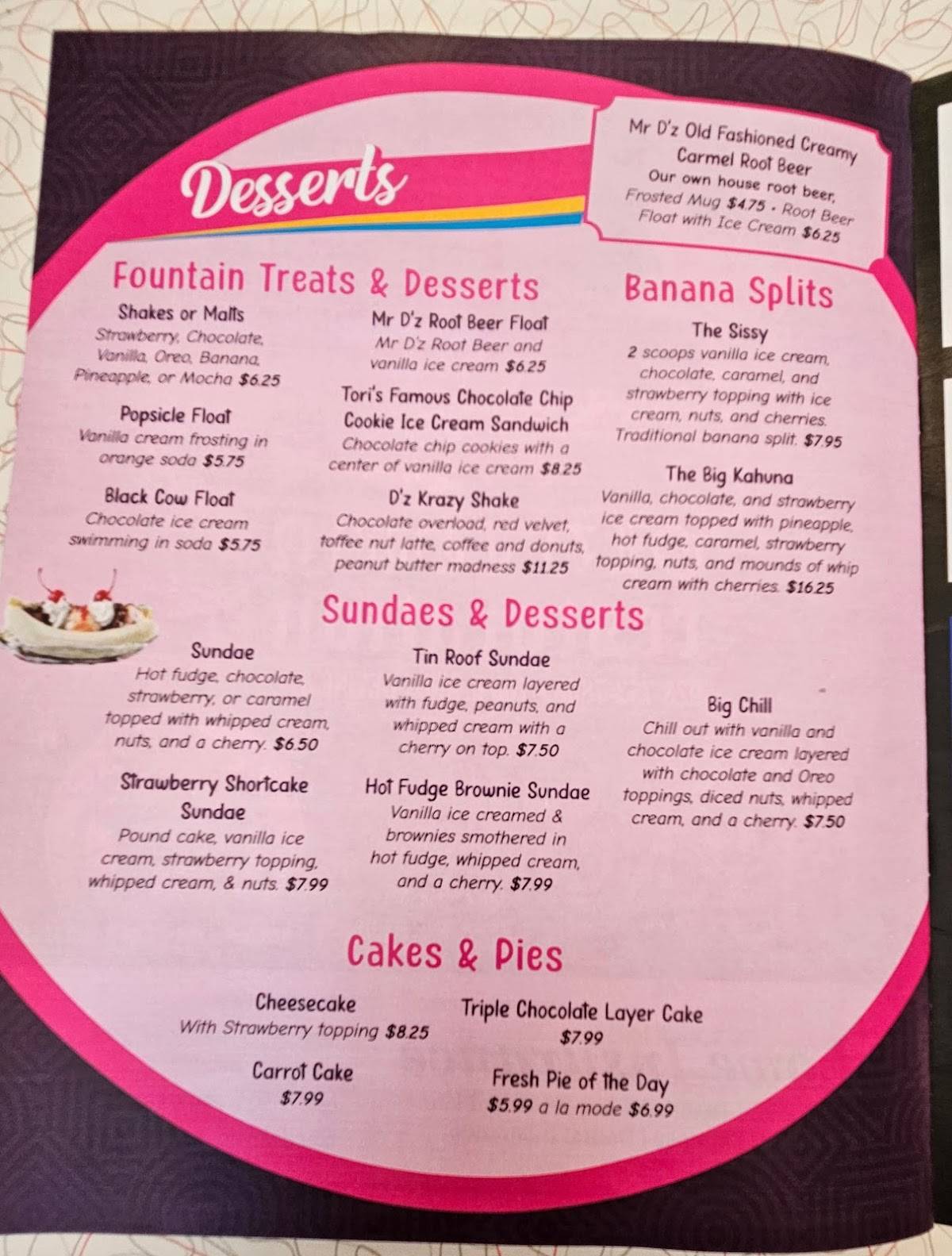 Menu at Mr D'z Route 66 Diner restaurant, Kingman