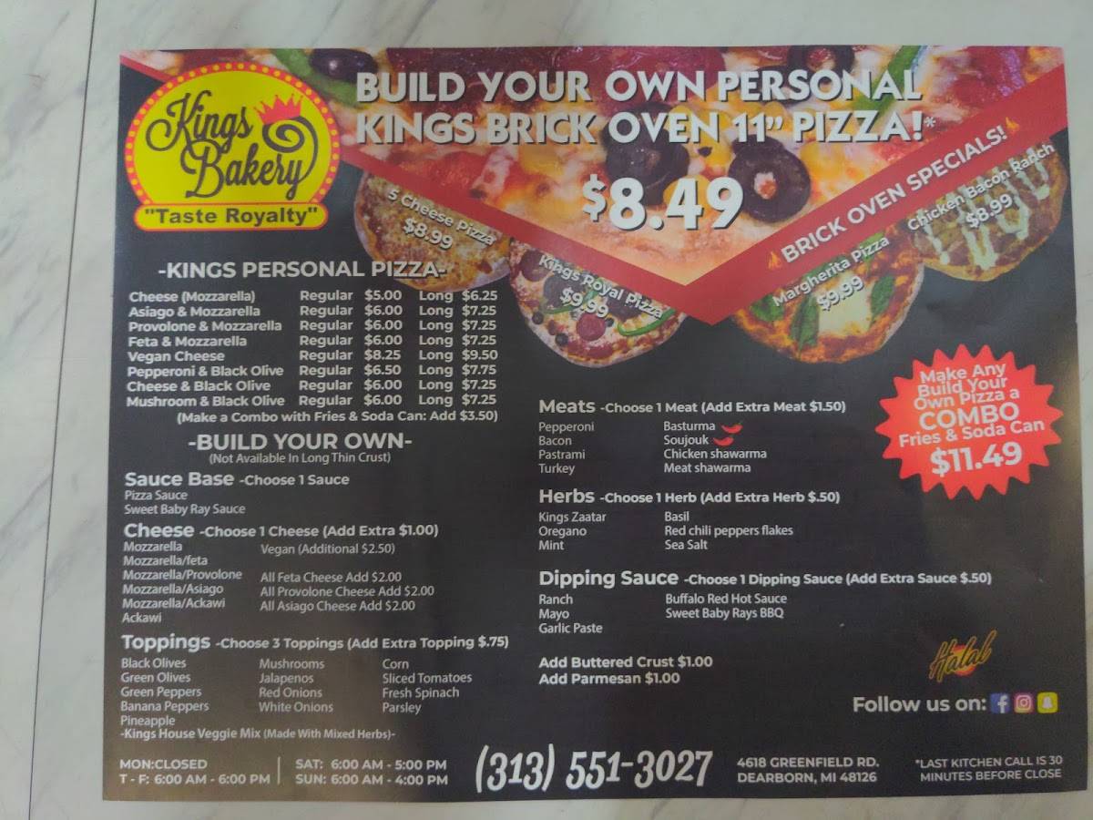 Menu at Kings Bakery "Home of the Manouwich", Dearborn
