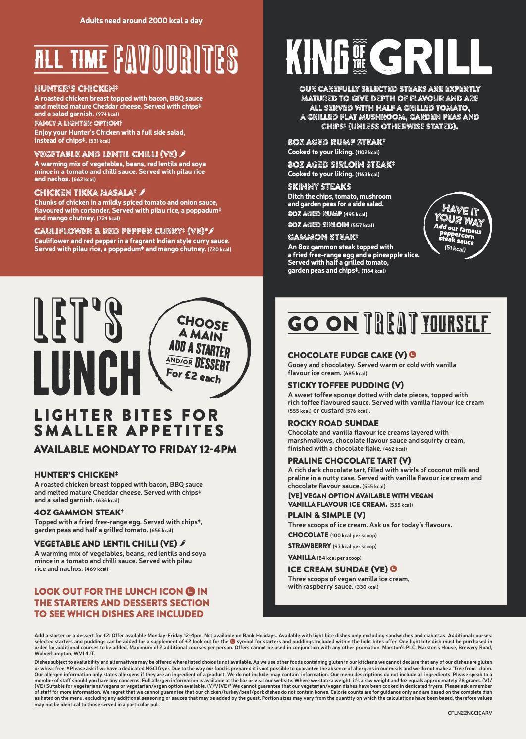 Menu at Kings Chamber pub & bar, Moorends