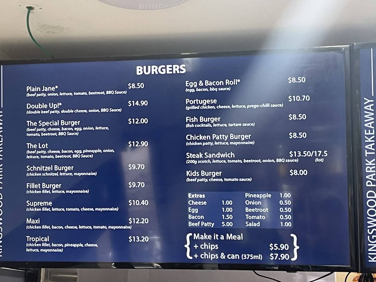 Menu at Kingswood Park Takeaway fast food, Penrith