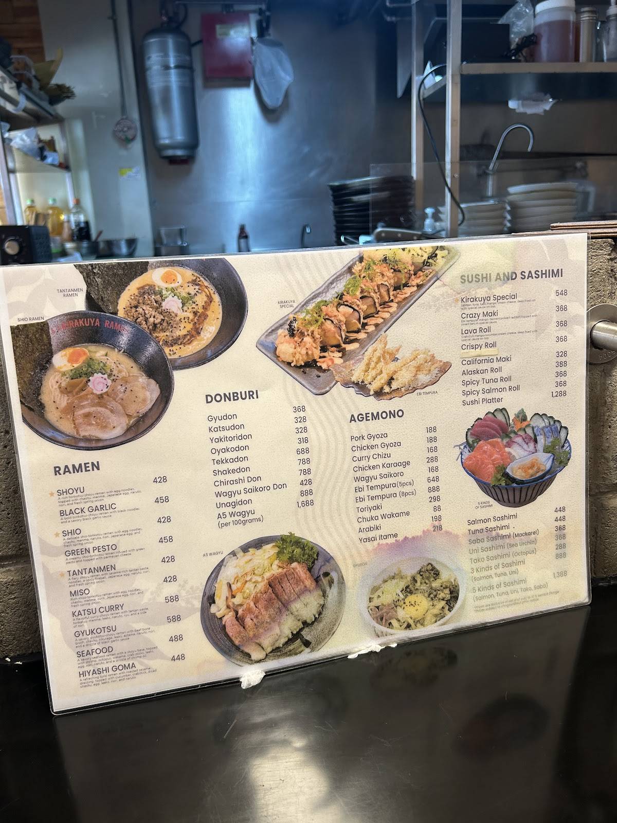 Menu at Kirakuya Ramen - Jupiter restaurant, Makati