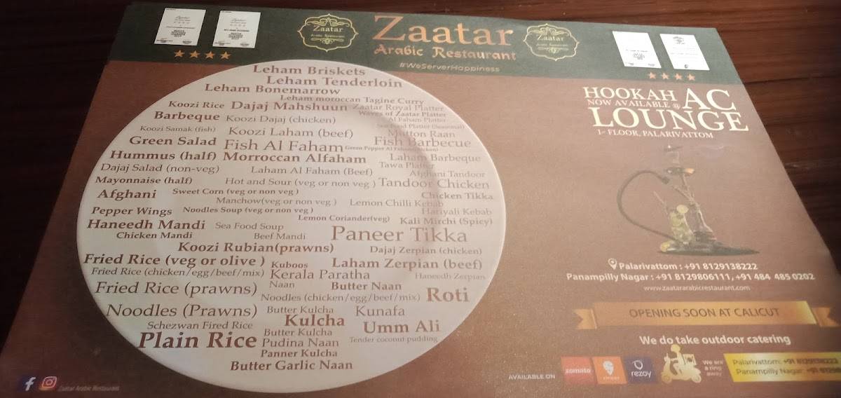 Menu at Zaatar Restaurant, Ernakulam, HB 17