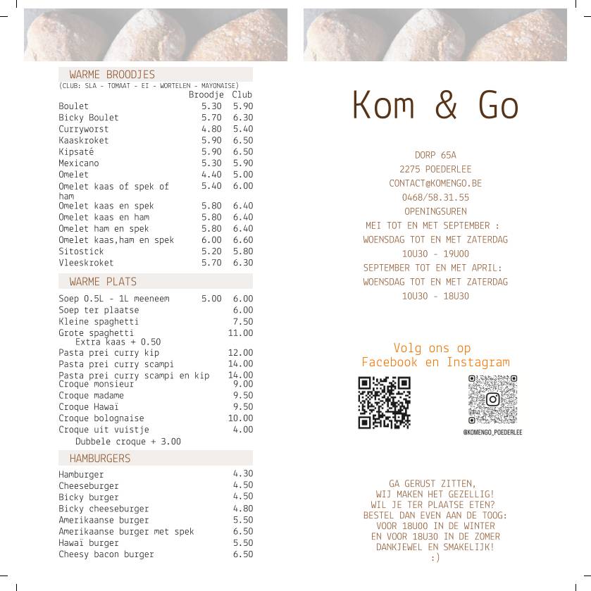 Menu at Kom&Go restaurant, Lille