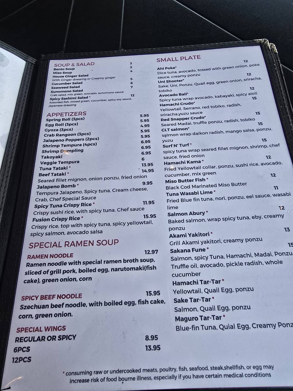 Menu at Konnichiwa restaurant, Fort Mill