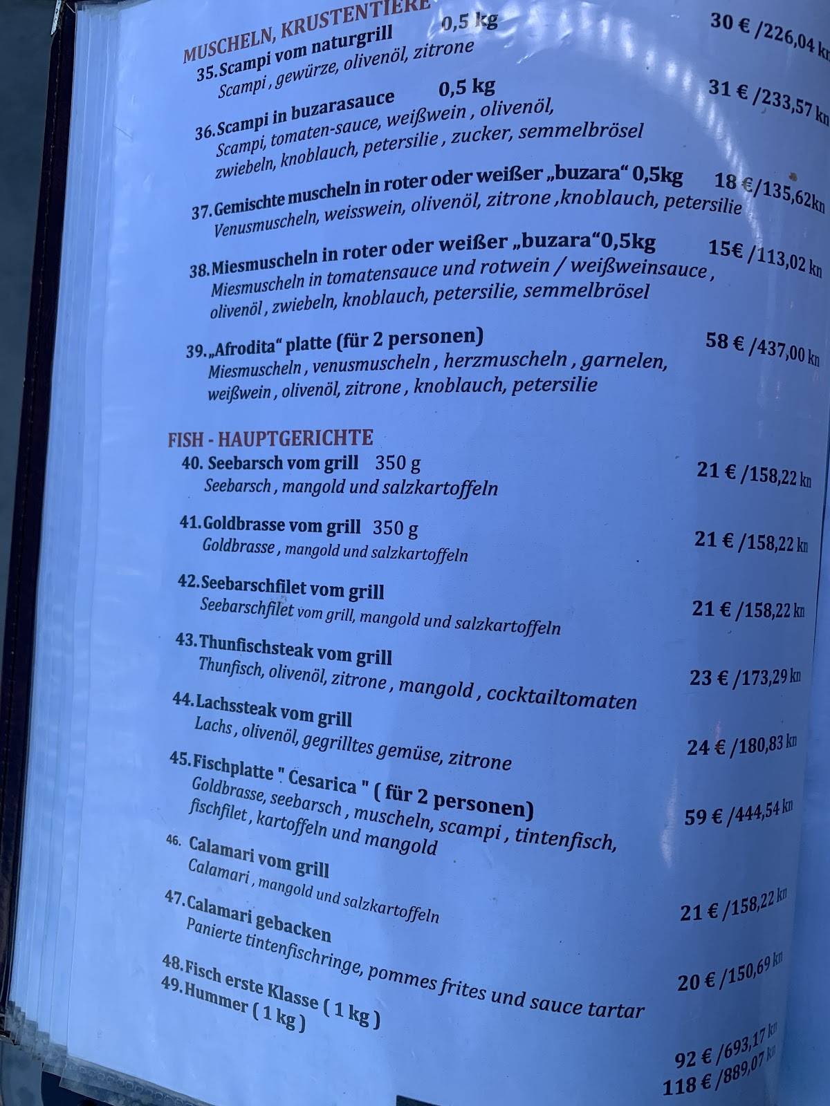 Menu at Konoba Cesarica restaurant, Vodice, Ul. Obale Matice Hrvatske 34