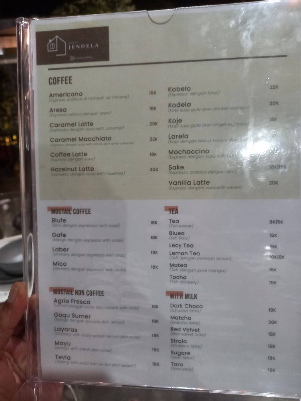 Menu at Kopi jendela, Marindal Satu