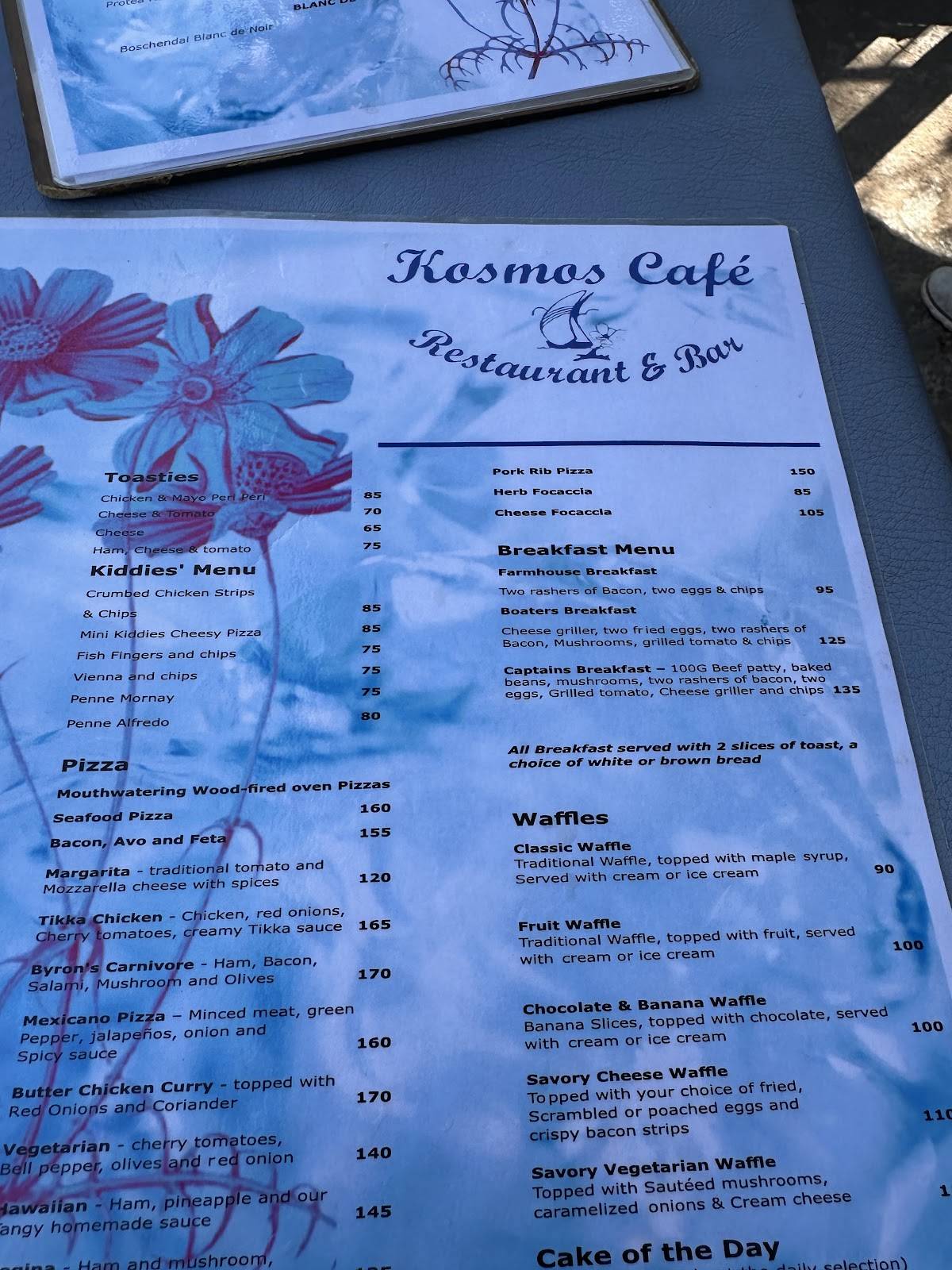 Menu at Kosmos Cafe, Hartbeespoort
