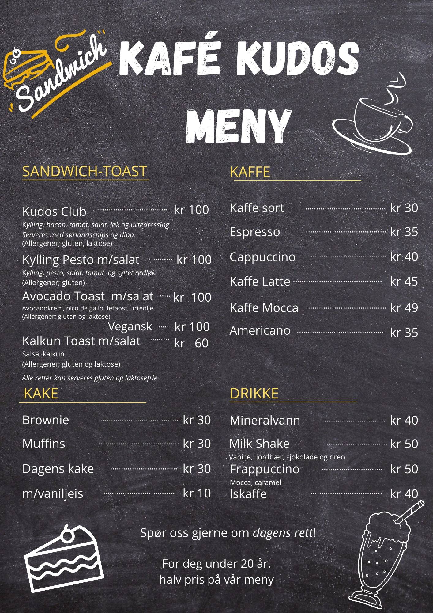 Menu at Cafe Kudos, Kristiansand