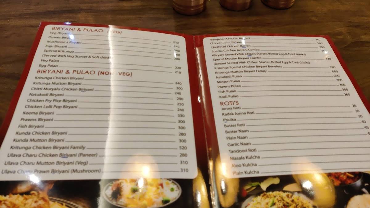 Menu at Kritunga Restaurant, Nellore