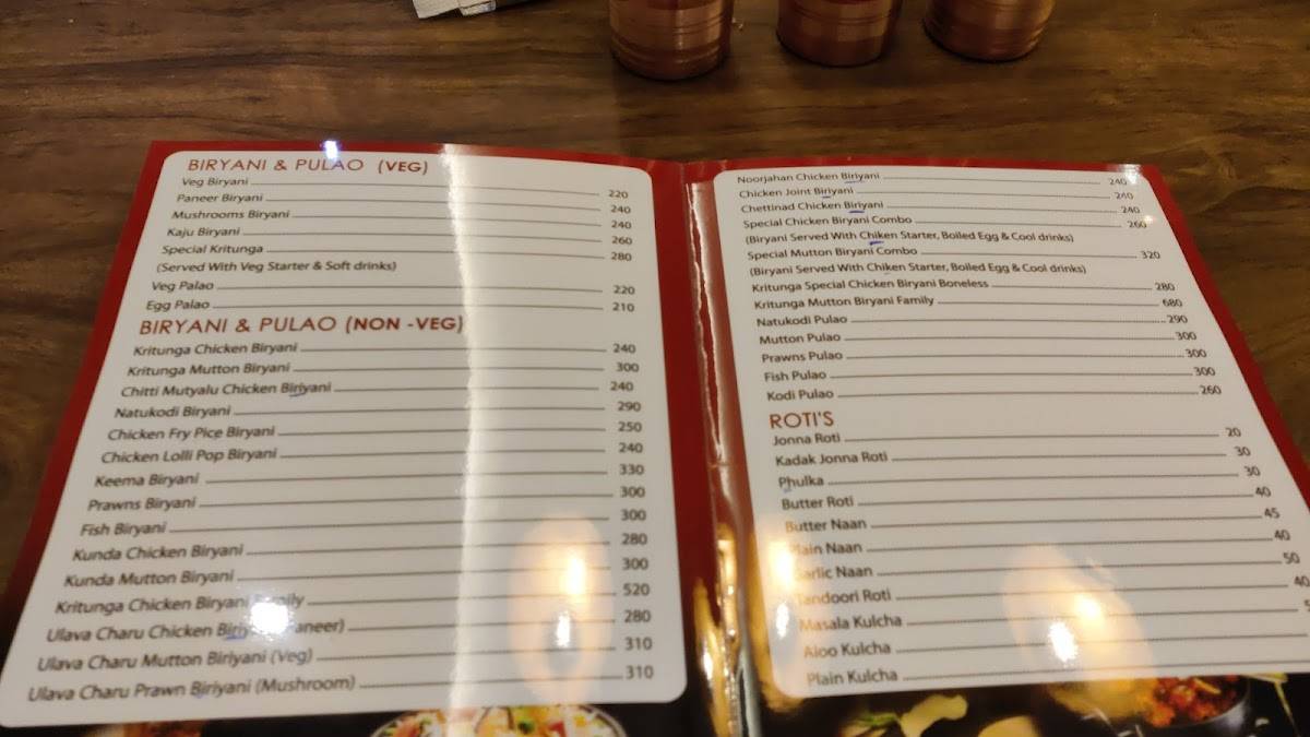 Menu at Kritunga Restaurant, Nellore