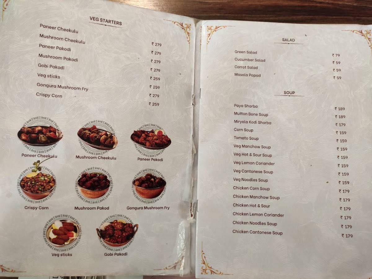 Menu at Kritunga restaurant kompally The Palegar's cuisine, Hyderabad