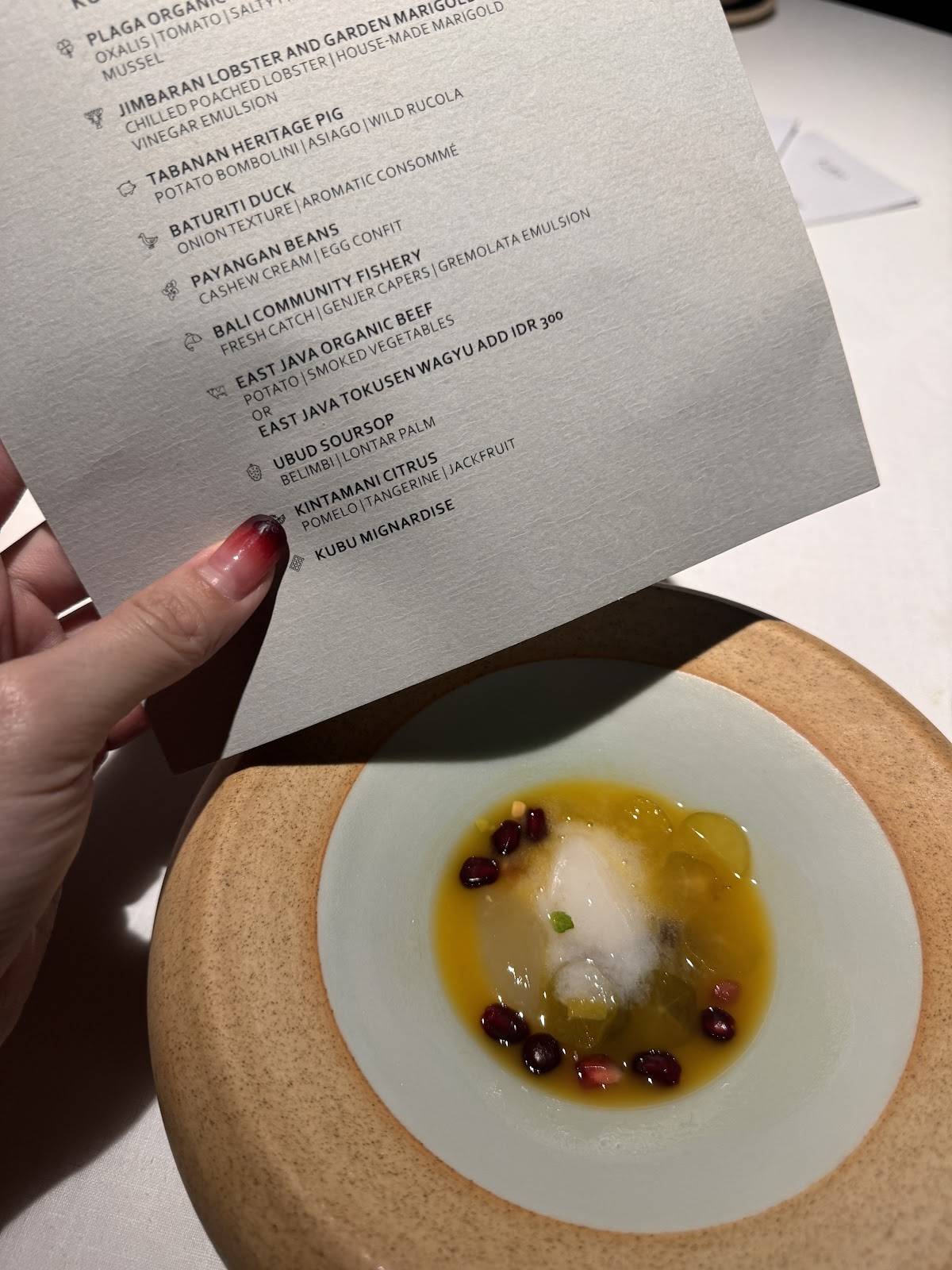 Menu at Kubu at Mandapa restaurant, Ubud