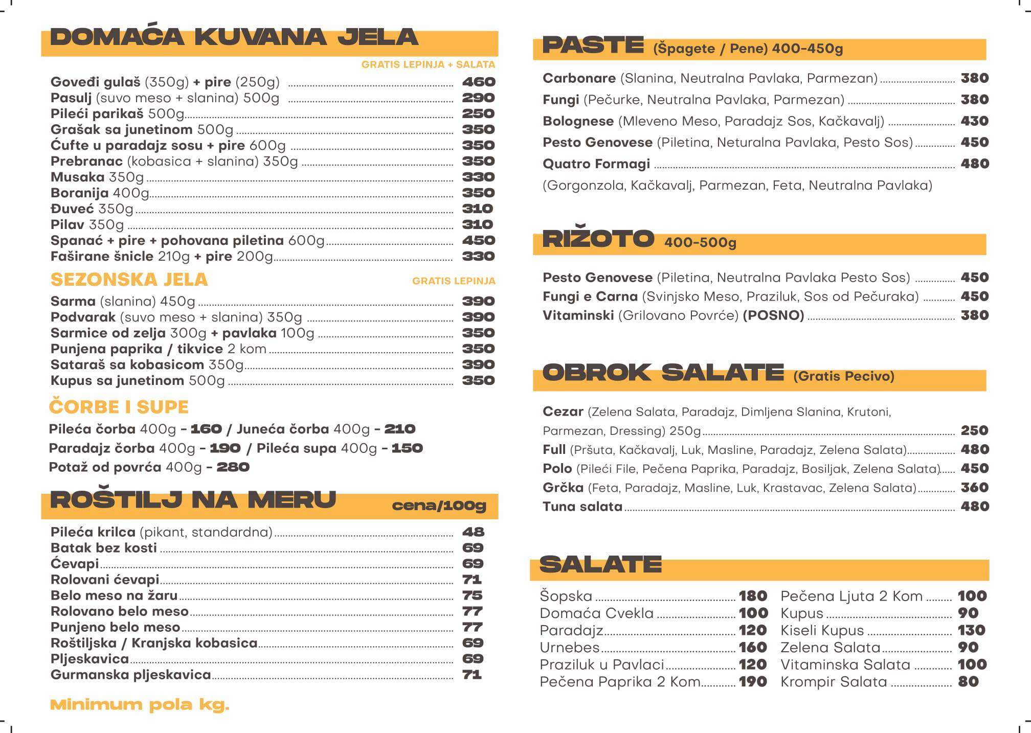 Menu at Kuhinja na točkovima - kuvana jela restaurant, Belgrade