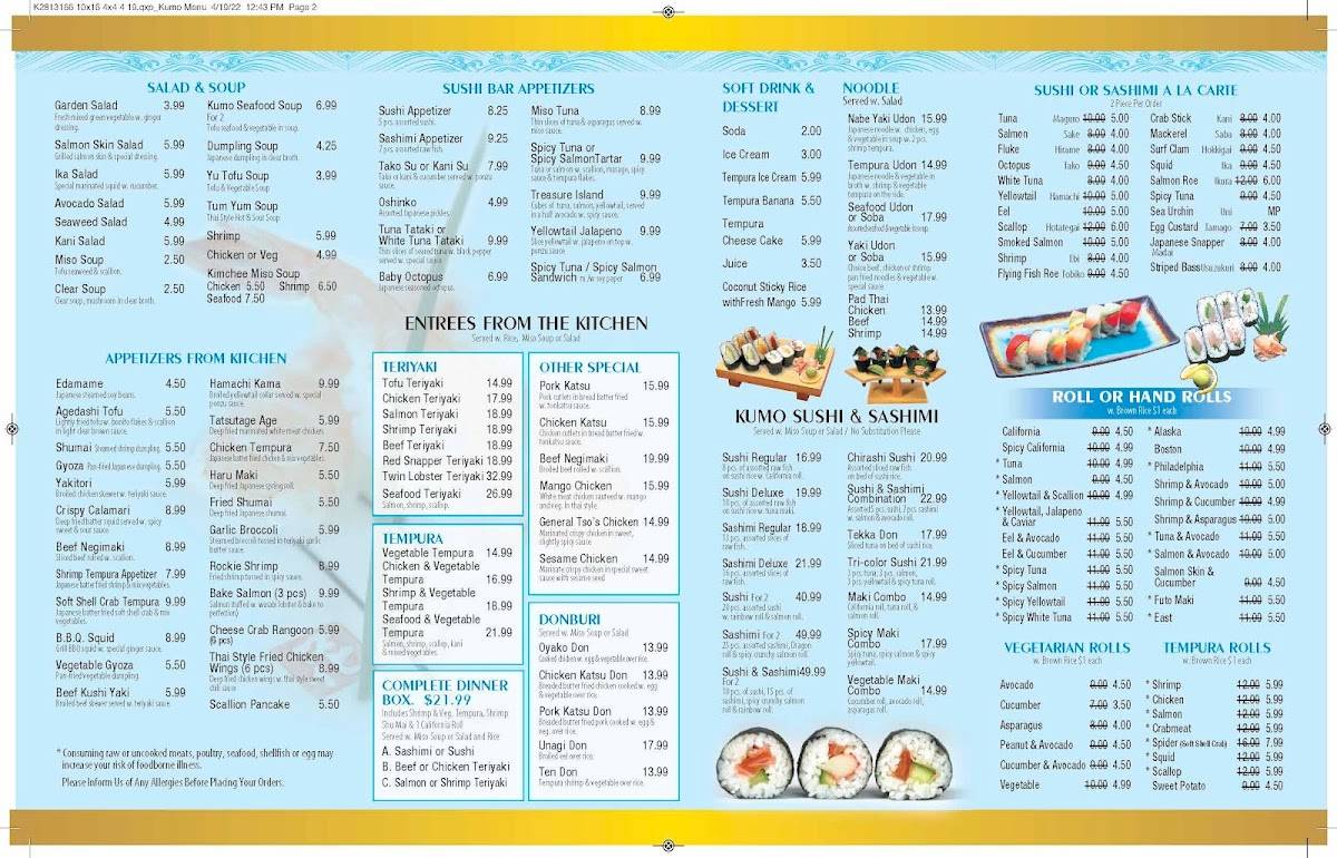 Menu at Kumo restaurant, Hamden, 218 Skiff St