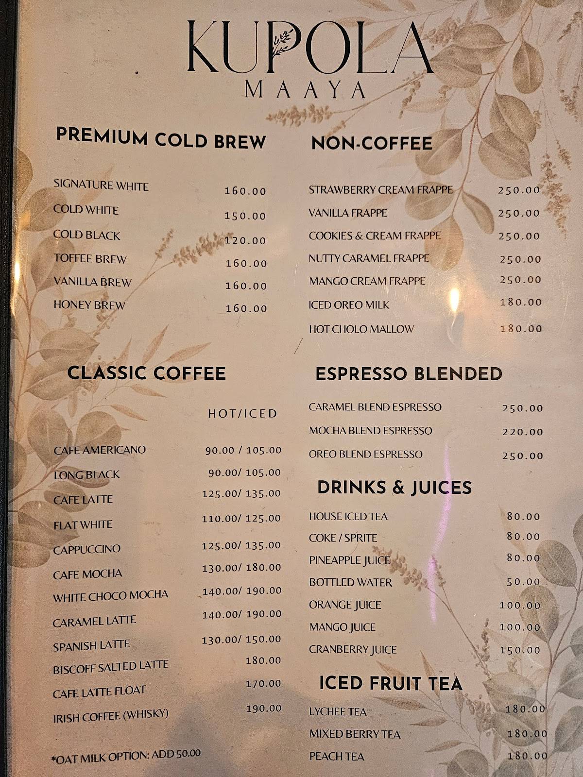 Menu at Kupola Maaya Cafe, Cebu City